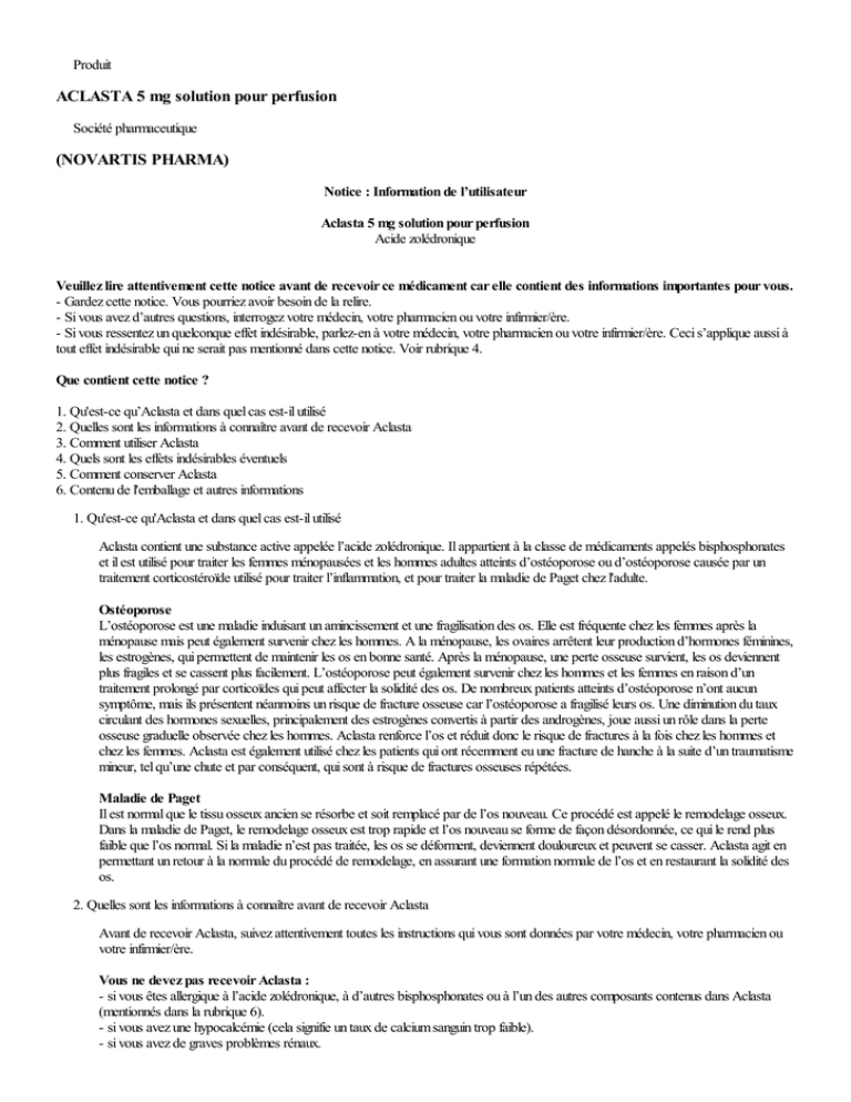 ACLASTA 5 mg solution pour perfusion - E