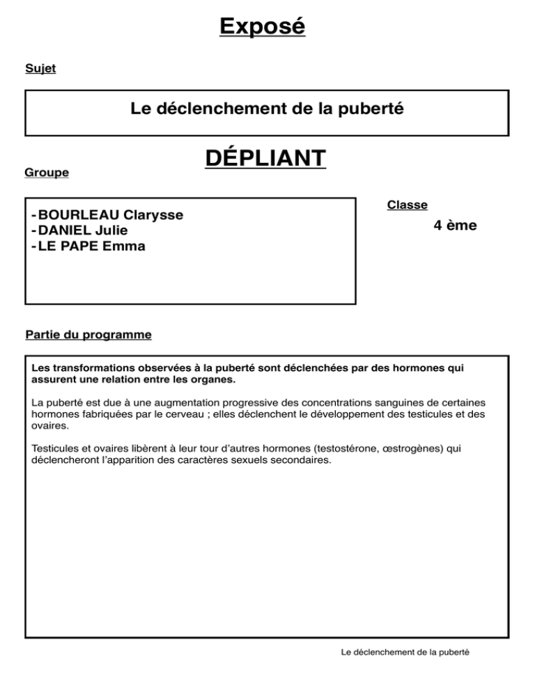 déclenchement de la puberté