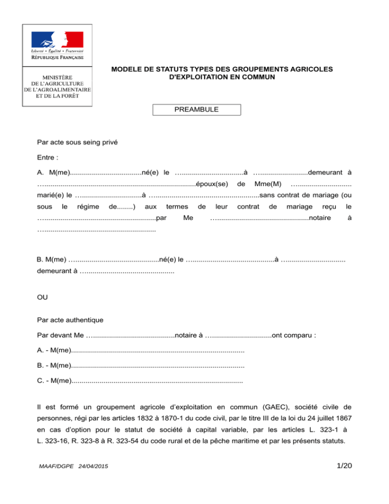 statuts types des GAEC