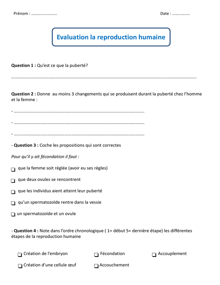 Evaluation la reproduction humaine