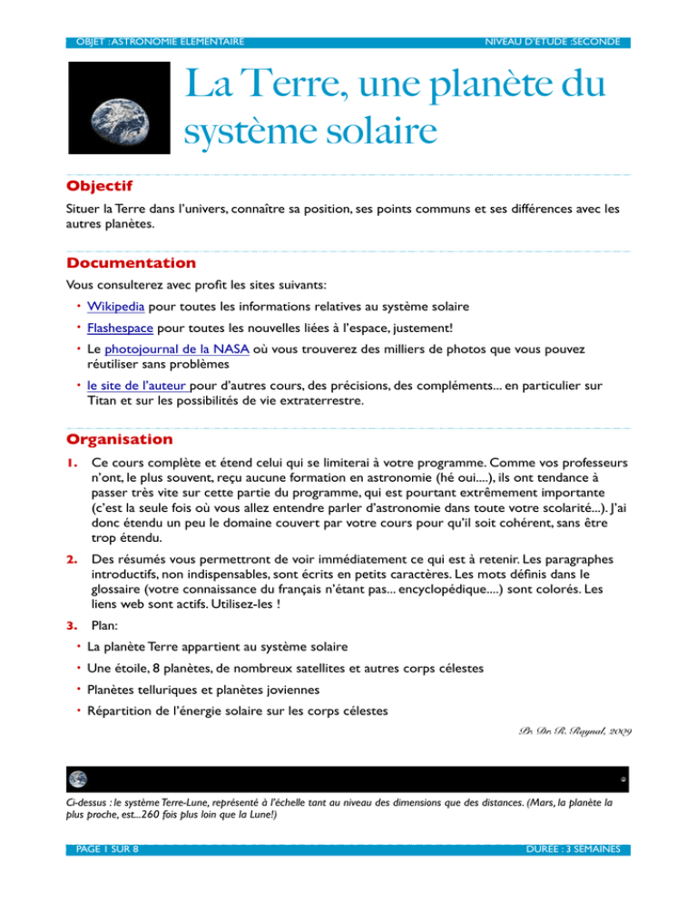 La Terre, une planète du système solaire